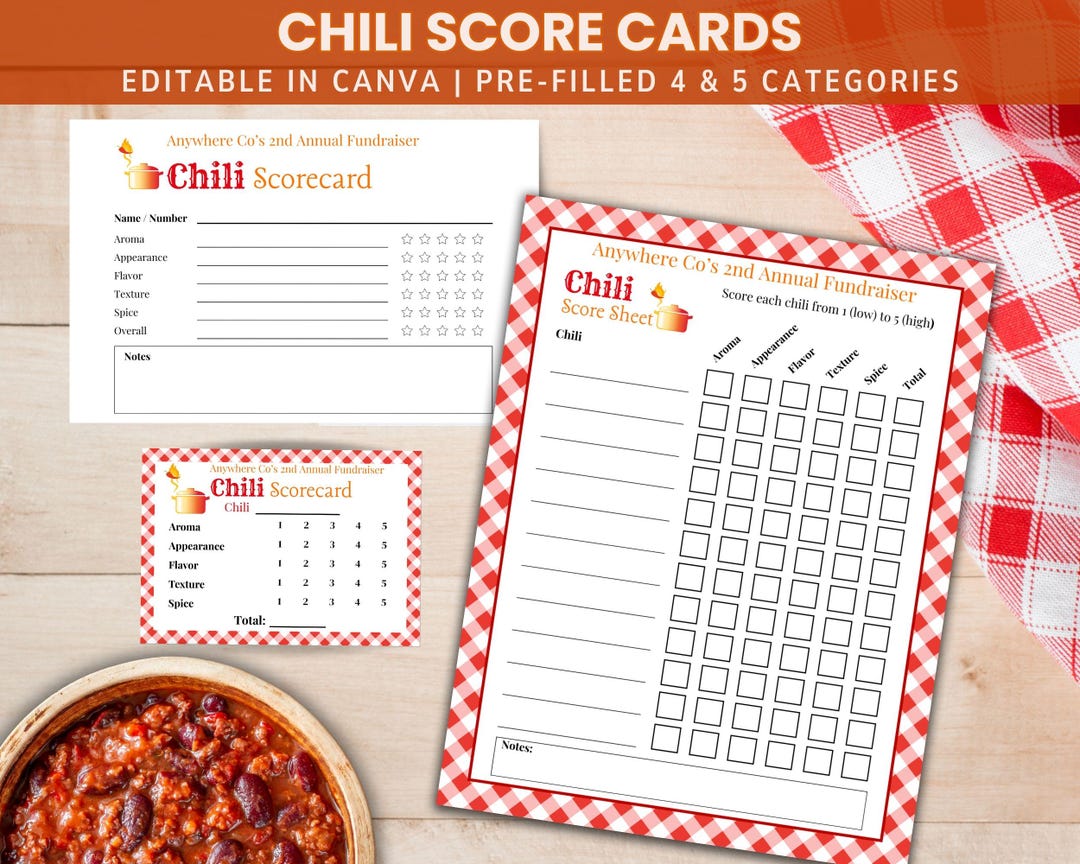 Editable Chili Score Card, Chili Cookoff Score Sheet, Chili Cook off ...