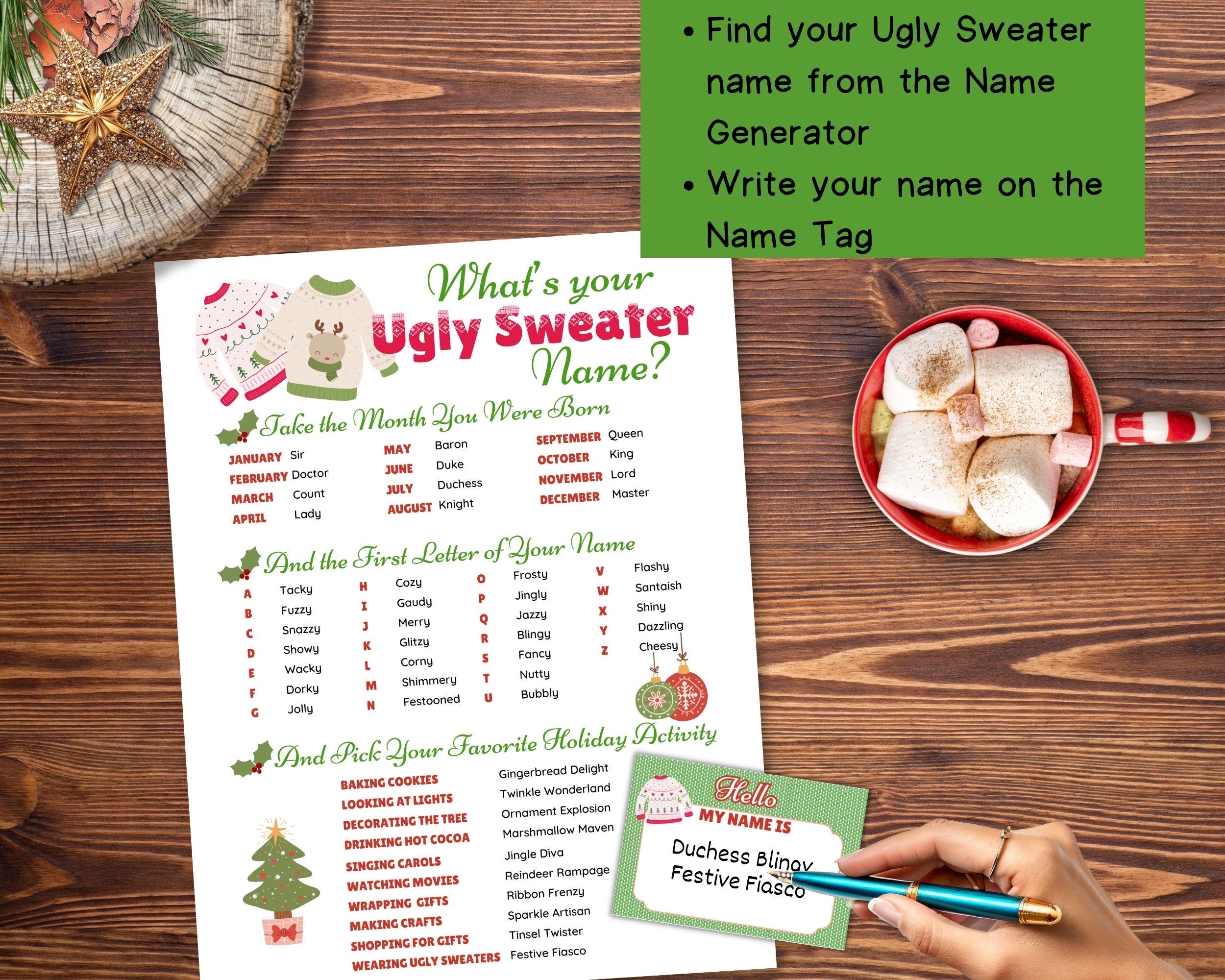 What’s Your Ugly Sweater Name Generator Game, Ugly Sweater Party ...