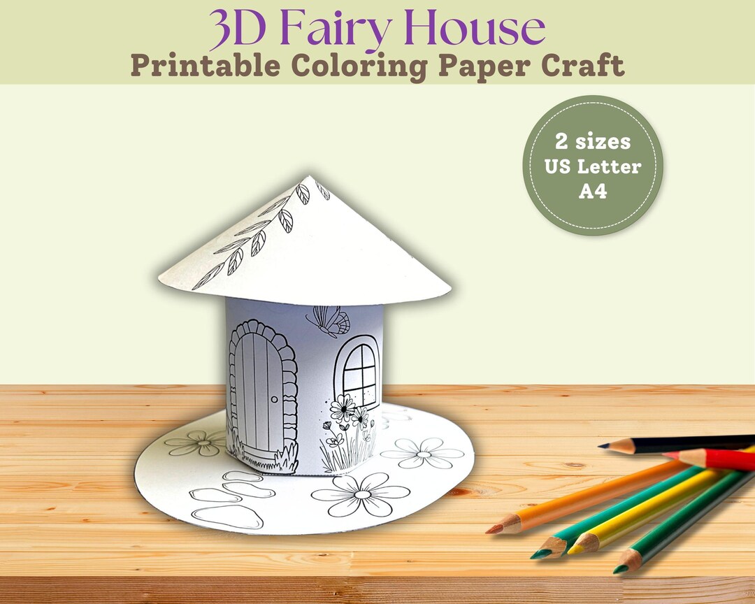 Fairy House Paper Craft for Kids, Paper House Template, DIY 3D Paper ...