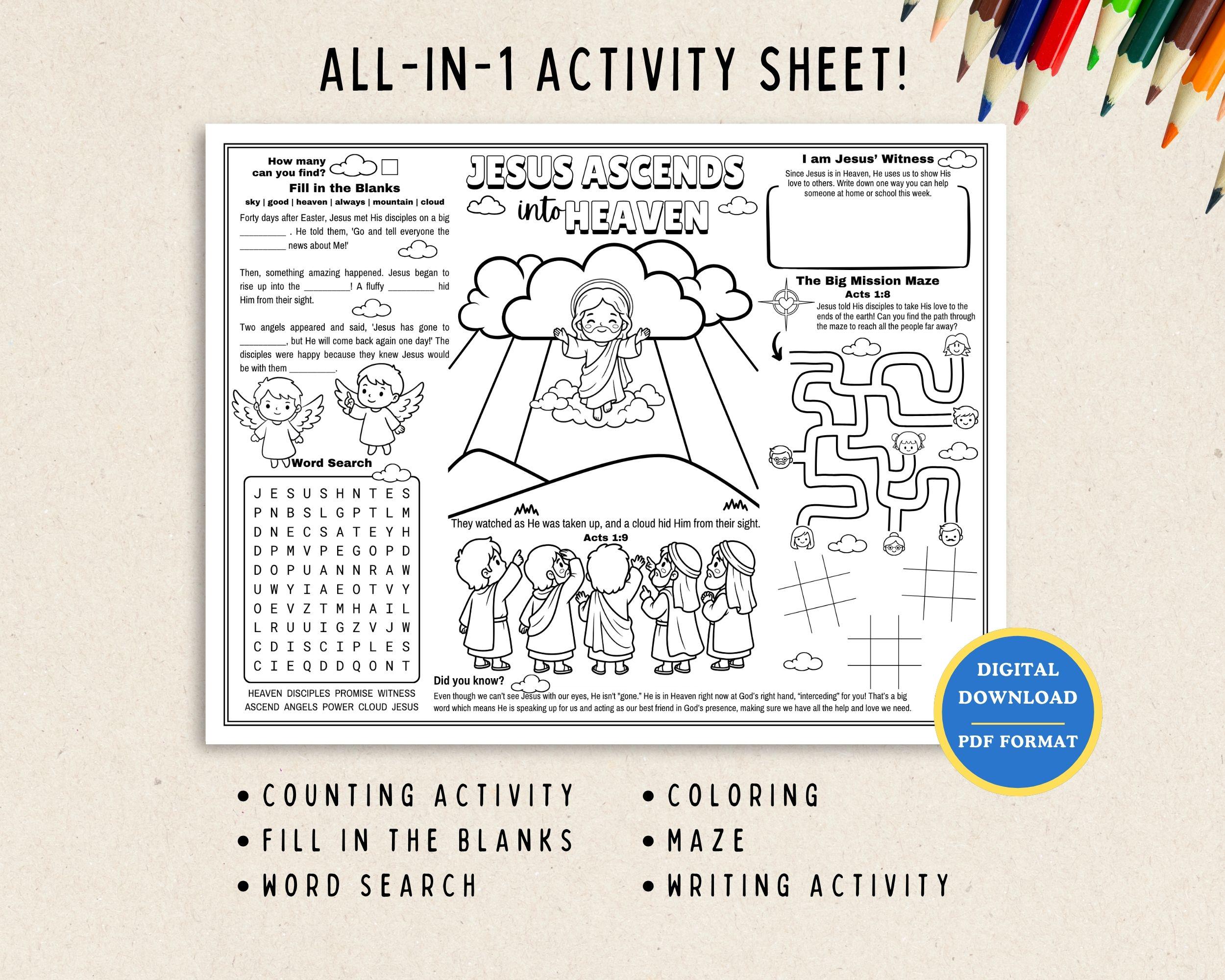 Ascension of Jesus Activity Placemat, Ascension Coloring Page, Bible ...