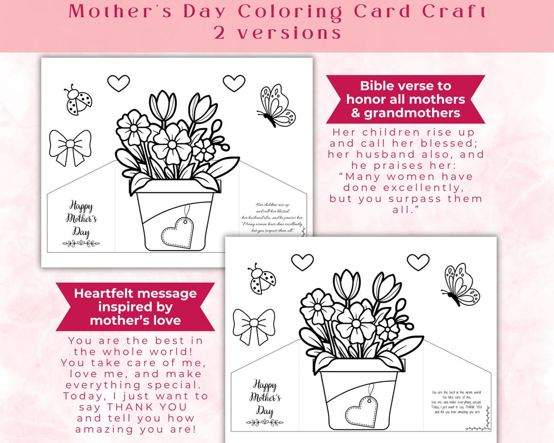 Mothers Day Flower Coloring Card, Proverbs 31 Mothers Day Card, Bible ...