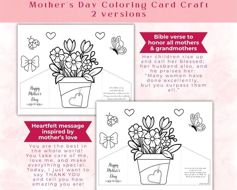 Mothers Day Flower Coloring Card, Proverbs 31 Mothers Day Card, Bible ...