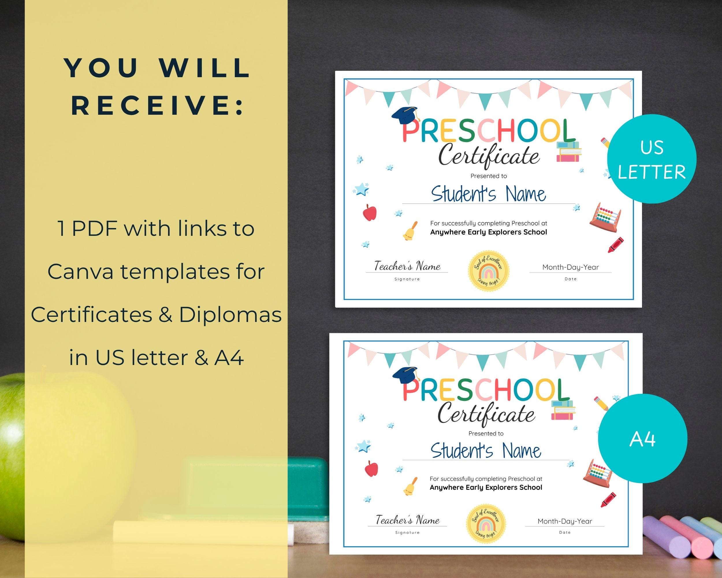 Editable Preschool Graduation Certificate, Prek Diploma Template, End ...