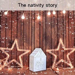 3D Nativity Scene Paper House Template, Christmas Coloring Craft for ...