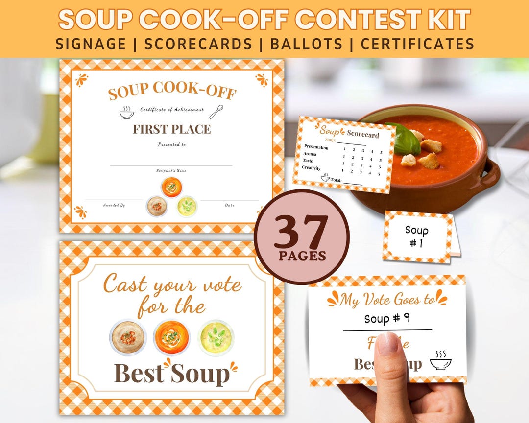 Soup Cook Off, Best Soup Award Certificate, Soup Scorecards, Score ...