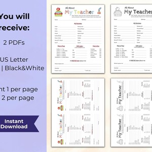 Teacher Favorite Things Questionnaire, All About My Teacher Survey, Get ...