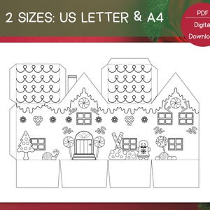 3D Gingerbread Paper House Template, Christmas Coloring Craft for Kids ...