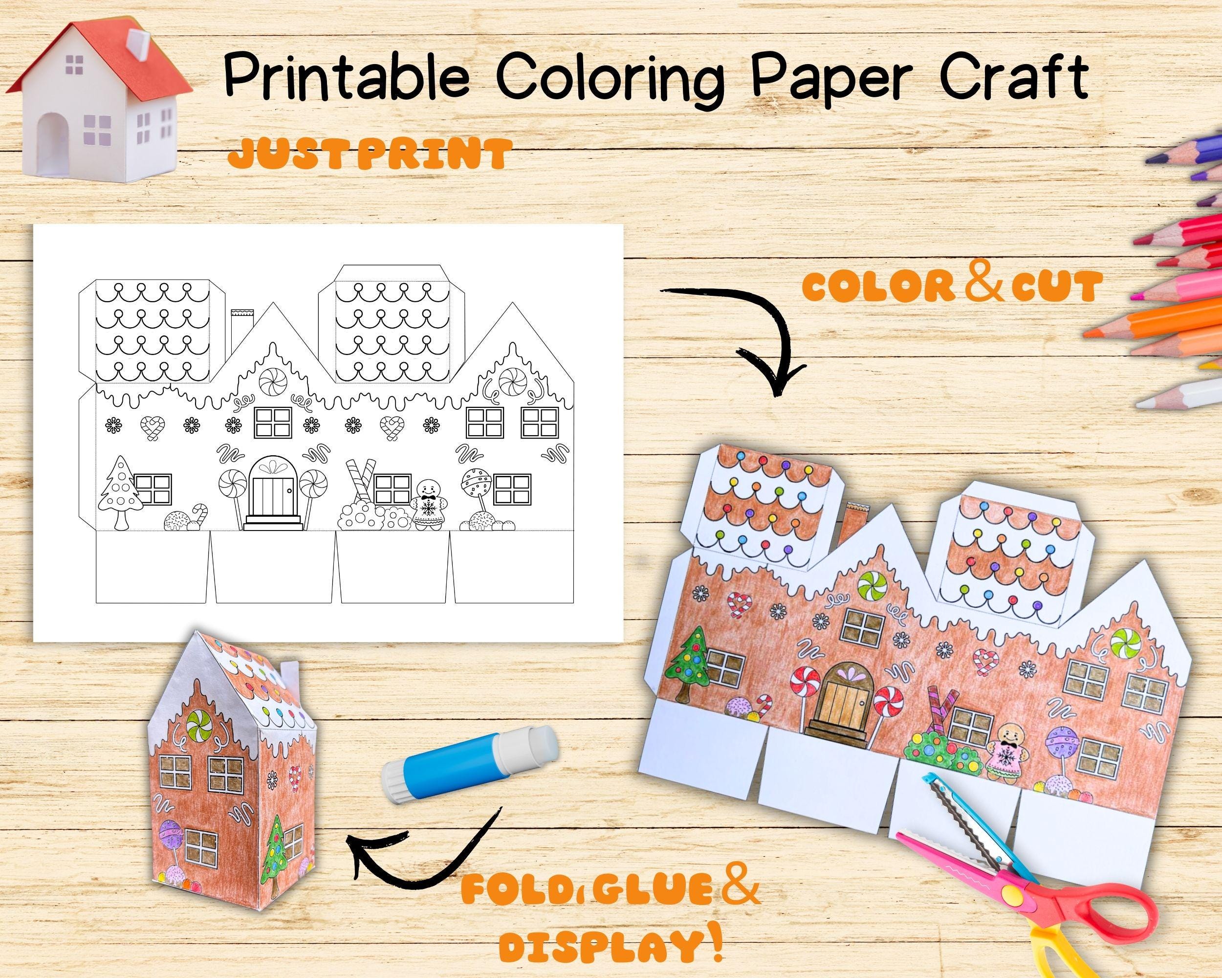 3D Gingerbread Paper House Template, Christmas Coloring Craft for Kids ...