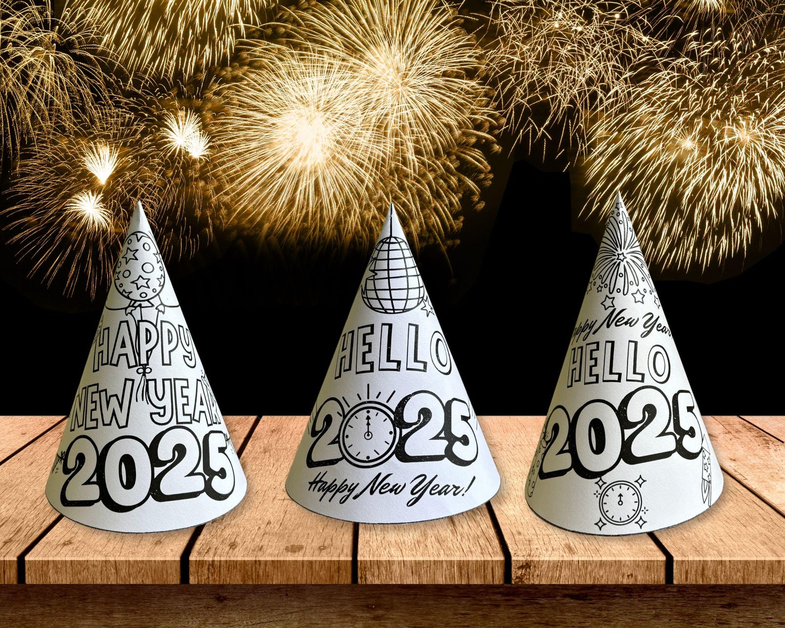 2025 New Year Party Hat, Make Your Own Hat Coloring Pages, New Years ...