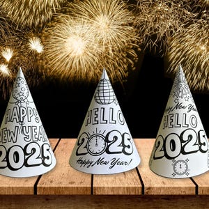 2025 New Year Party Hat, Make Your Own Hat Coloring Pages, New Years ...