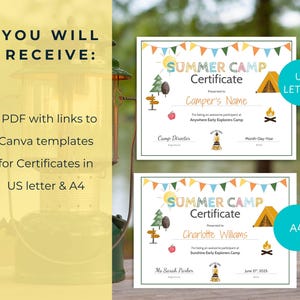 Summer Camp Editable Certificate Template, at Home Summer Camp Awards ...