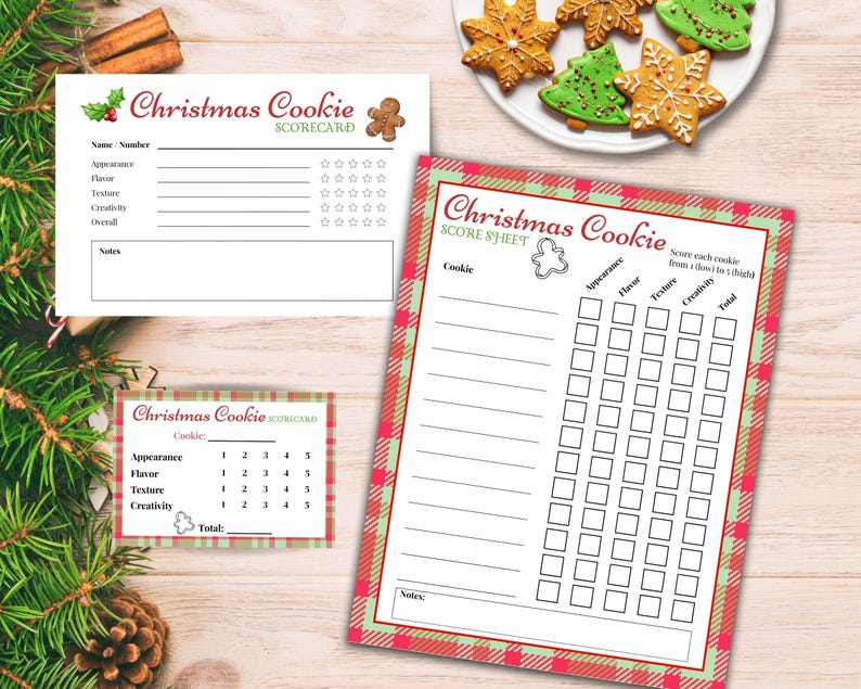 Cookie Bake off Score Cards, Cookie Decorating Contest, Christmas ...