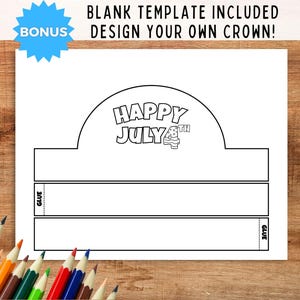 4th of July Paper Crown Template, Patriotic USA Headband, Fourth of ...