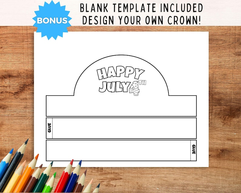 4th of July Paper Crown Template, Patriotic USA Headband, Fourth of ...