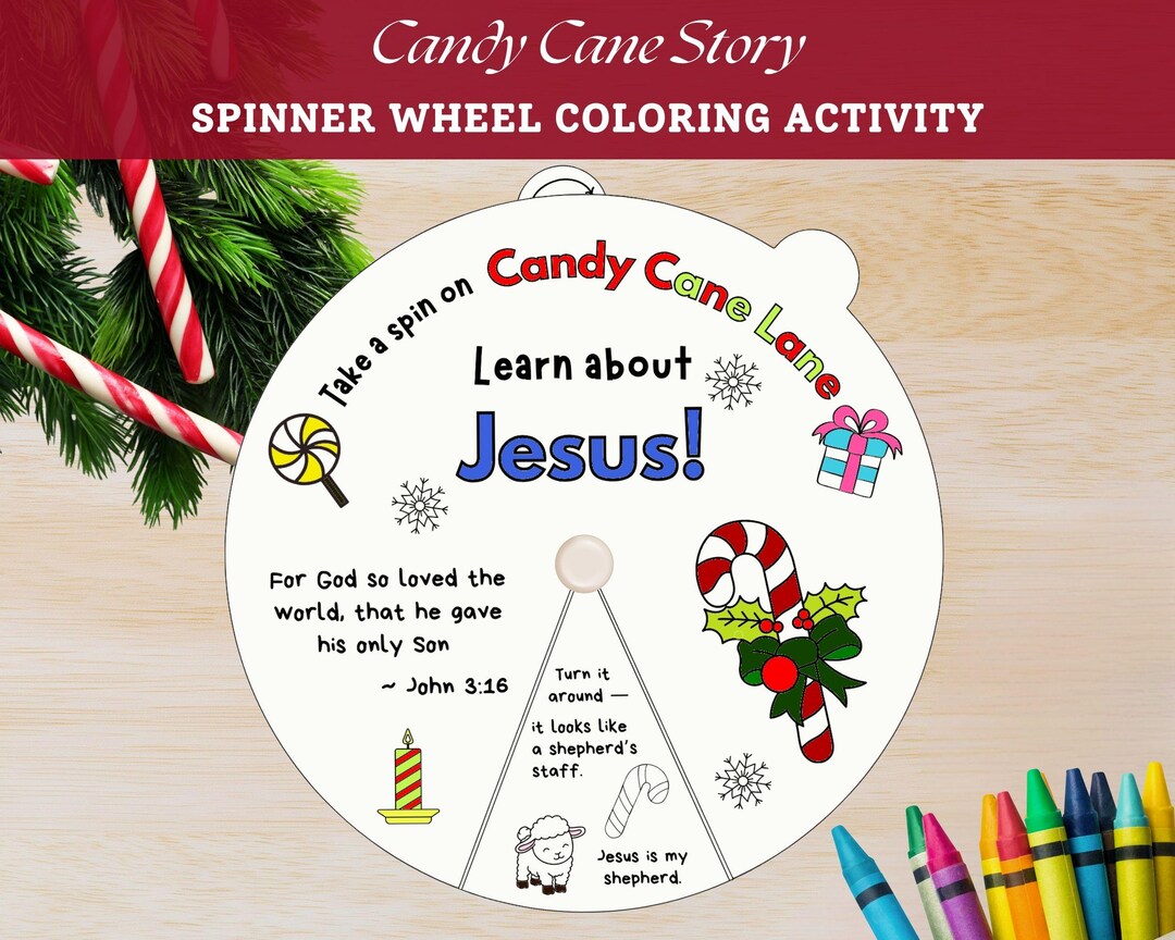 Candy Cane Spinner Wheel Coloring Craft, Kids Sunday School Craft ...