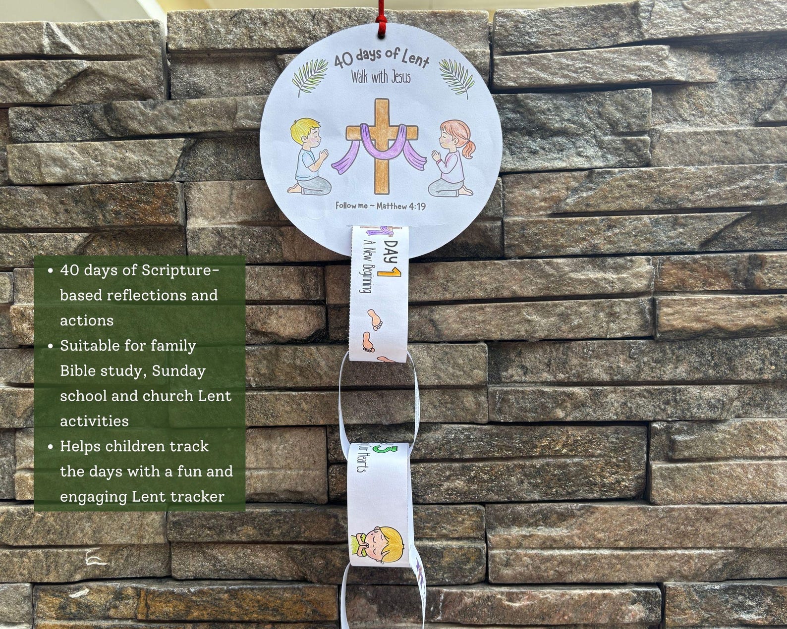 40 Days of Lent Countdown Chain, Lent Calendar for Kids, Lent Sunday ...