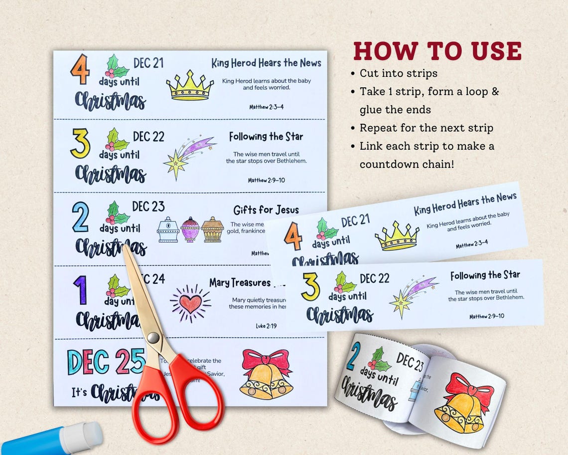 Nativity Story Christmas Countdown Chain, Bible Verse Advent Calendar ...