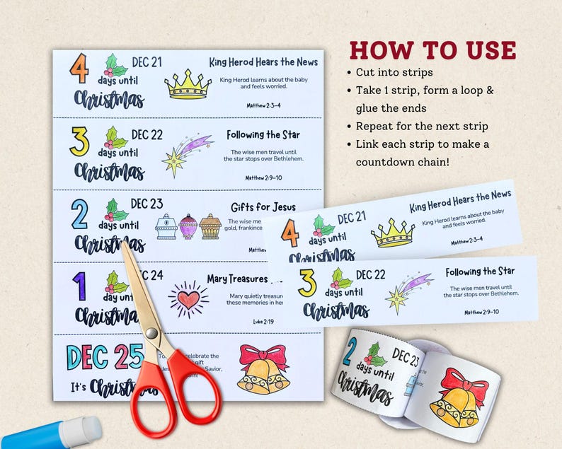 Nativity Story Christmas Countdown Chain, Bible Verse Advent Calendar ...