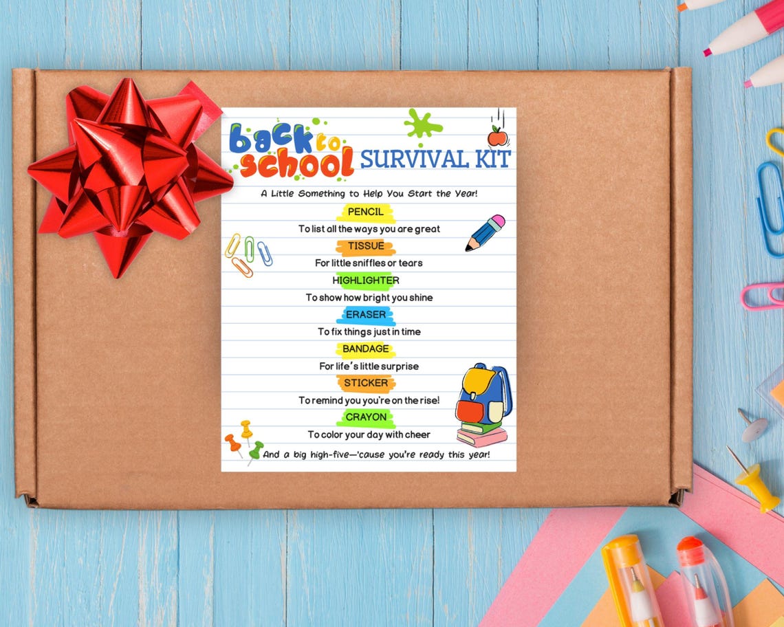 Back to School Survival Kit Tags, First Day of School Student Survival ...