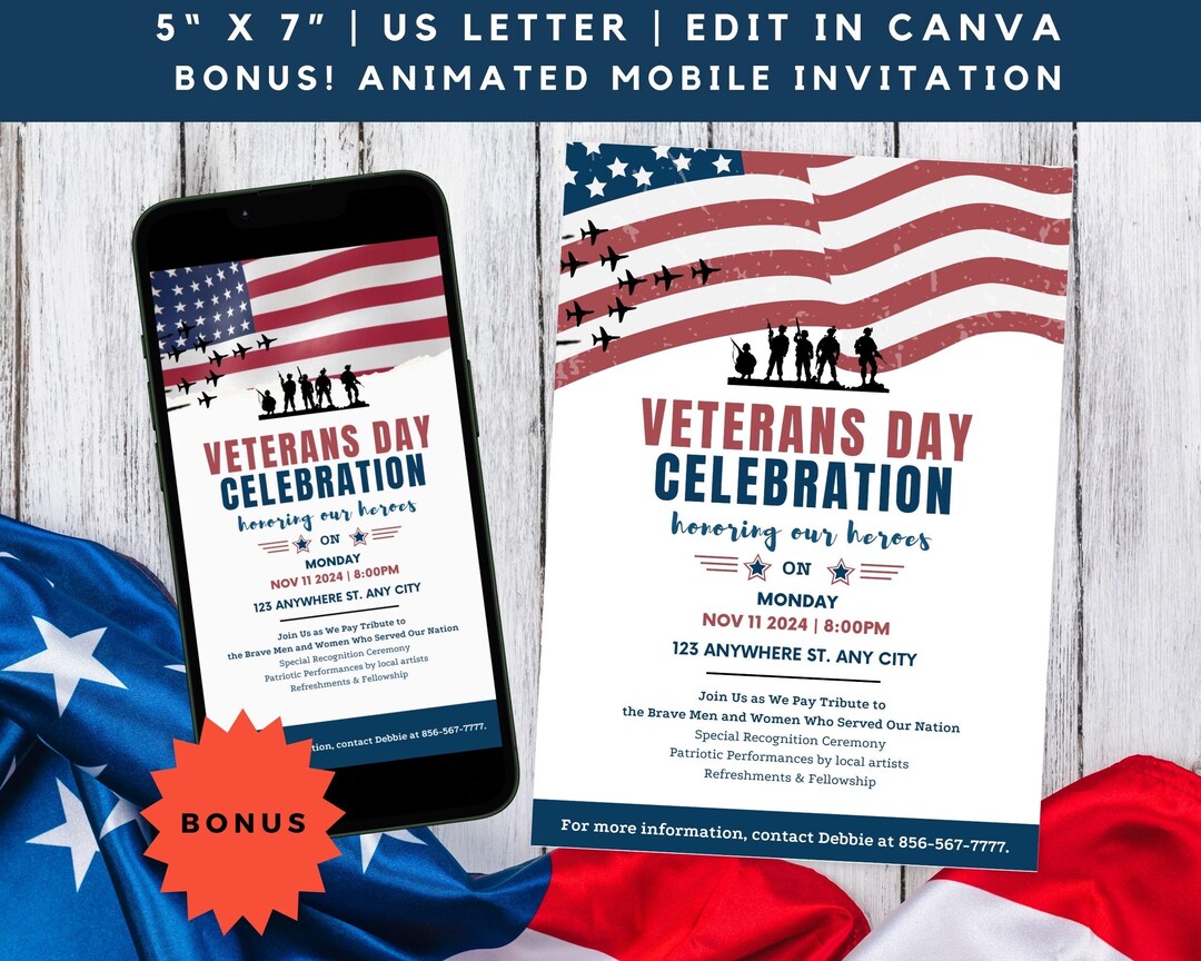 Editable Veterans Day Event Flyer, Animated Invitation Party Template ...