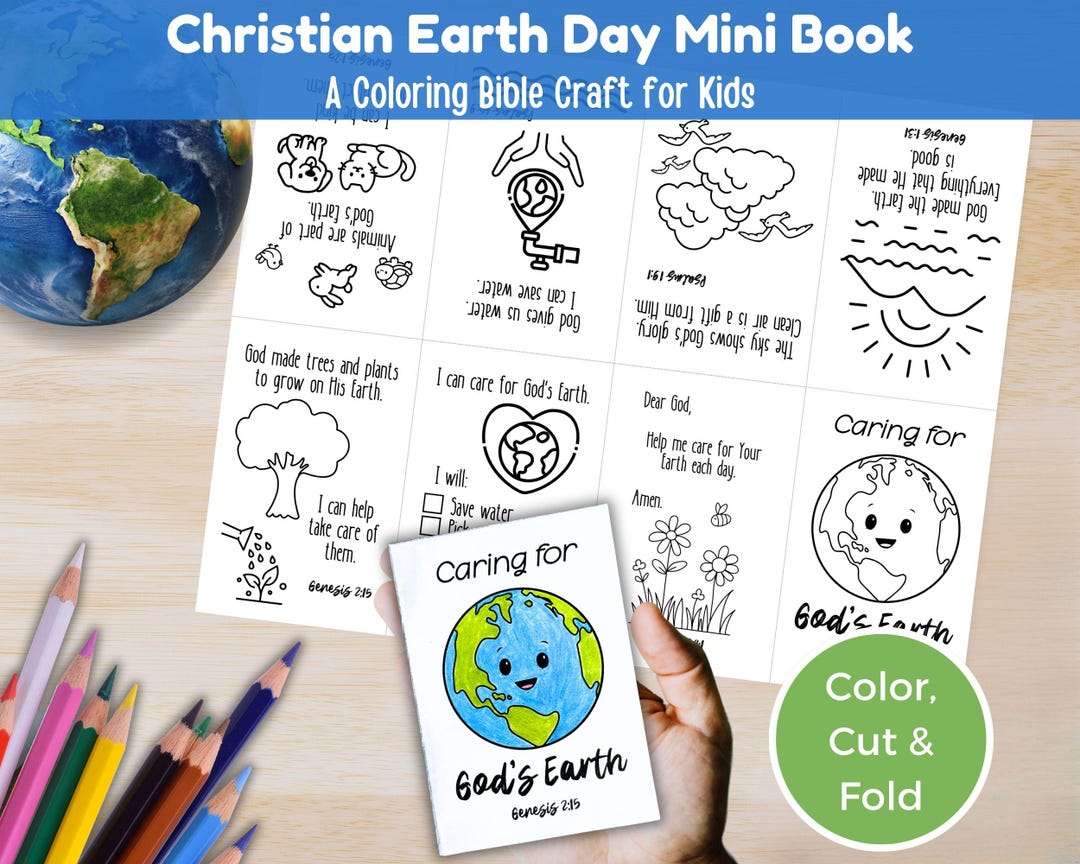 Christian Earth Day Craft, Mini Coloring Book Printable, Sunday School ...