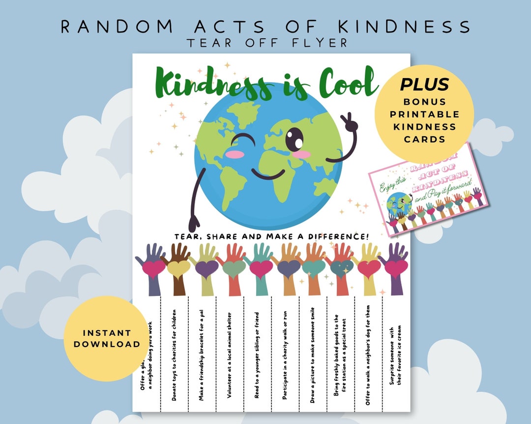 Random Acts of Kindness Tear off Flyer, Kindness Activity for Kids ...