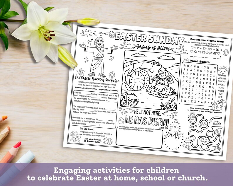 He is Risen Easter Activity Placemat, Easter Activity Sheet, Holy Week ...