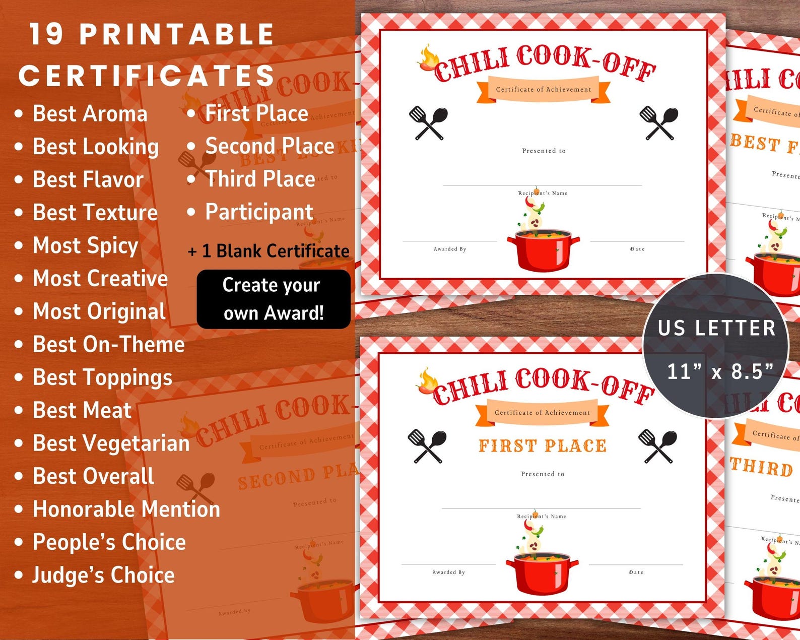 Chili Cook off Printable Award Certificates, Chili Cook off Score Card ...