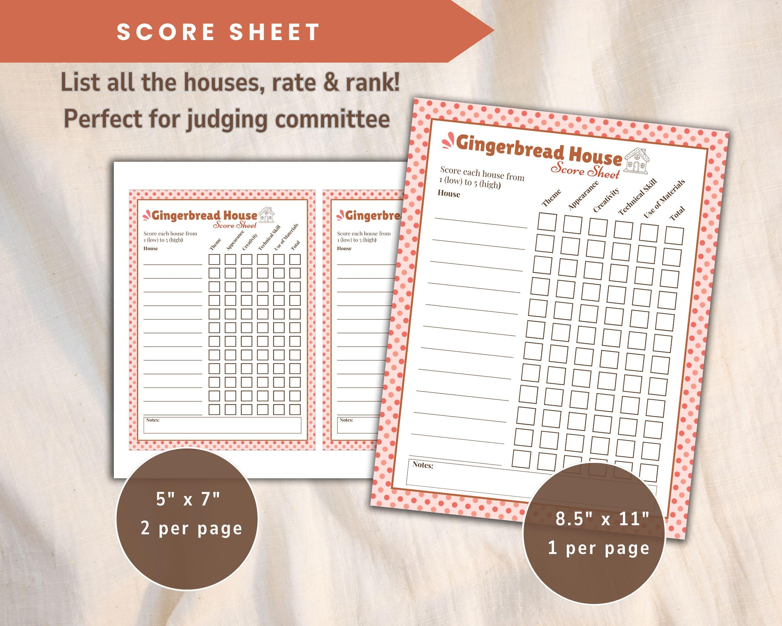 Gingerbread House Contest Scorecards, Ginger Bread House Decorating ...