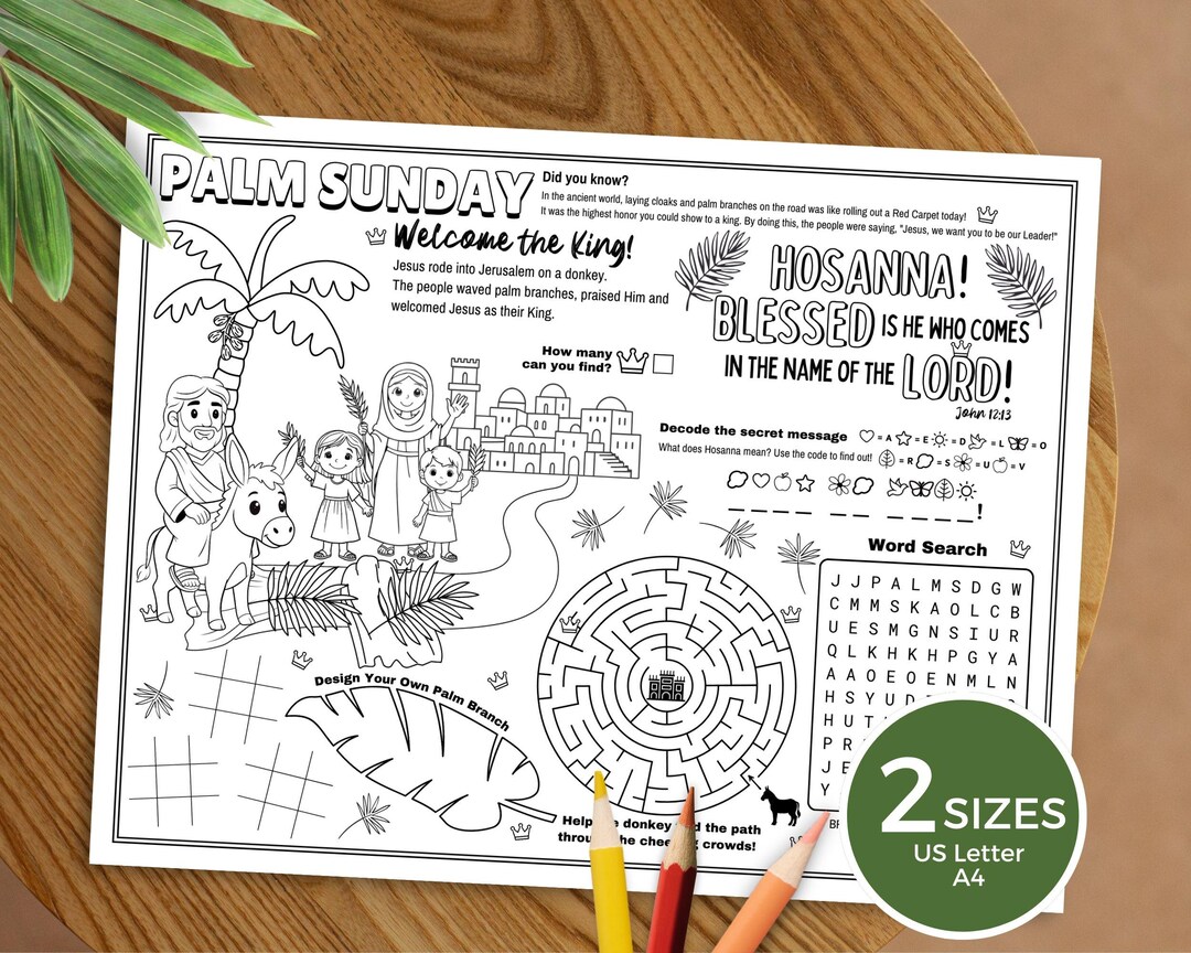 Palm Sunday Activity Placemat, Holy Week for Kids Coloring Placemat ...