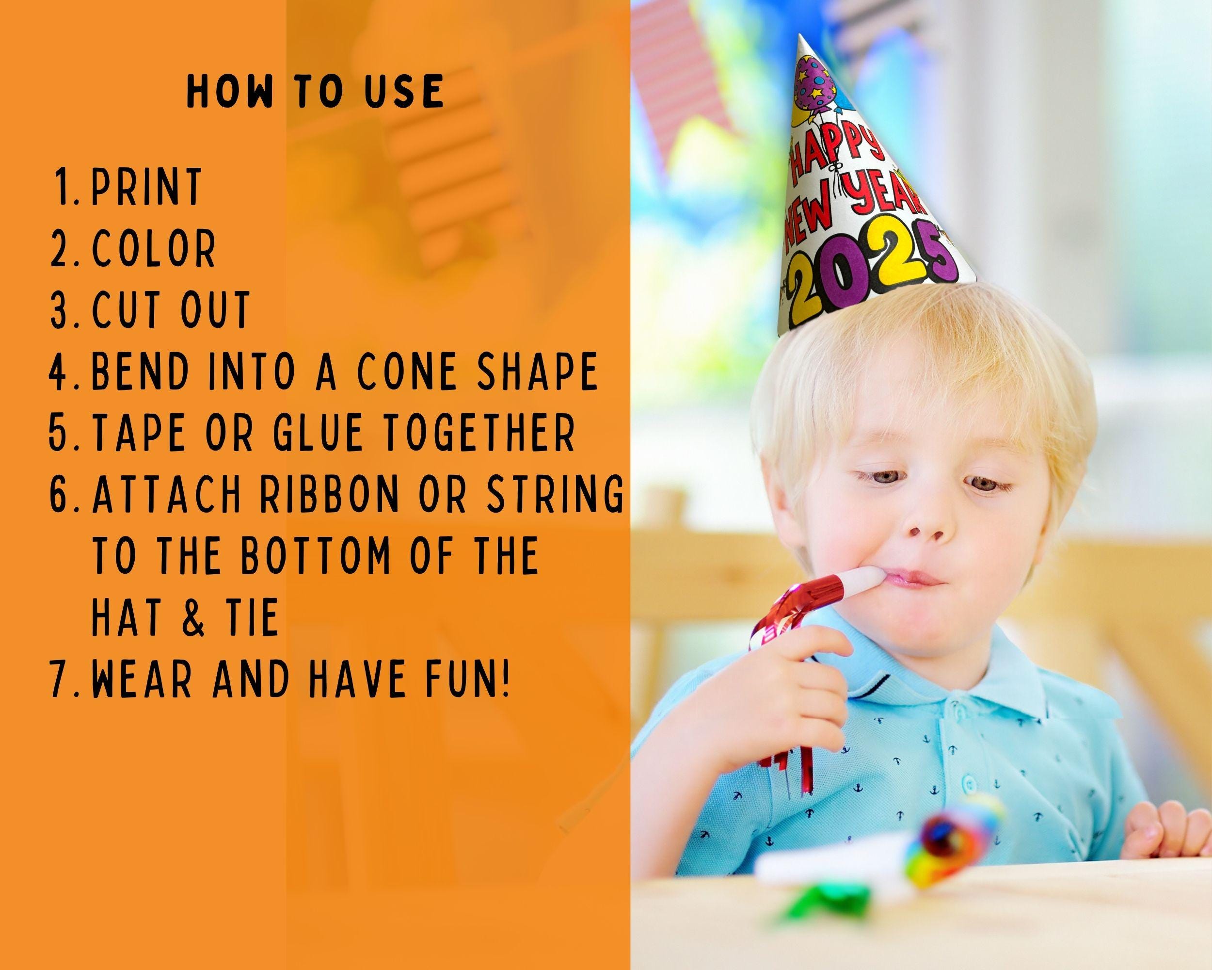 2025 New Year Party Hat, Make Your Own Hat Coloring Pages, New Years ...