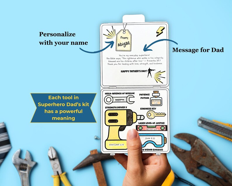 Fathers Day Bible Craft, Super Hero Dad Toolbox Coloring Card ...