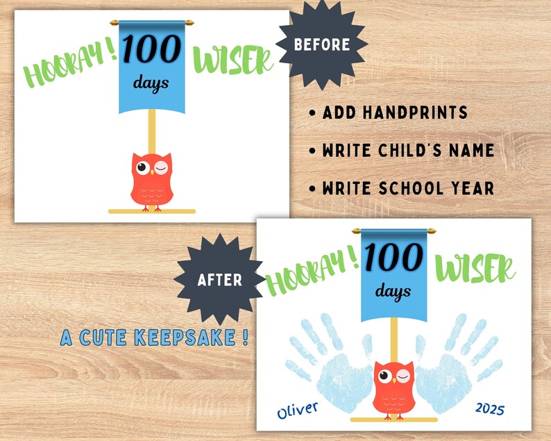 100th Day of School Owl Handprint Craft, Hooray for 100 Days Wiser, 100 ...