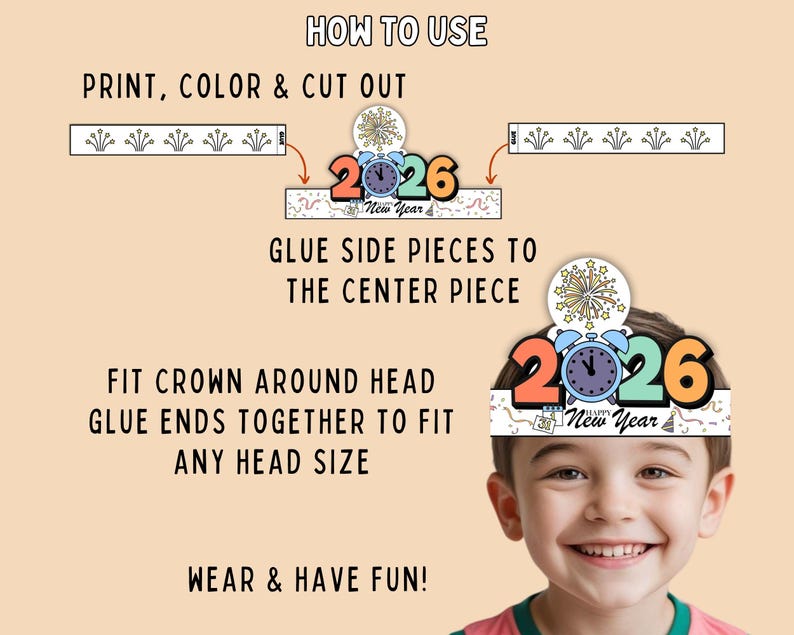 2026 New Year Paper Crown Template, New Years Eve Craft, Printable ...