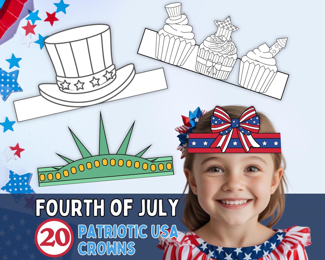 4th of July Paper Crown Template, Patriotic USA Headband, Fourth of ...