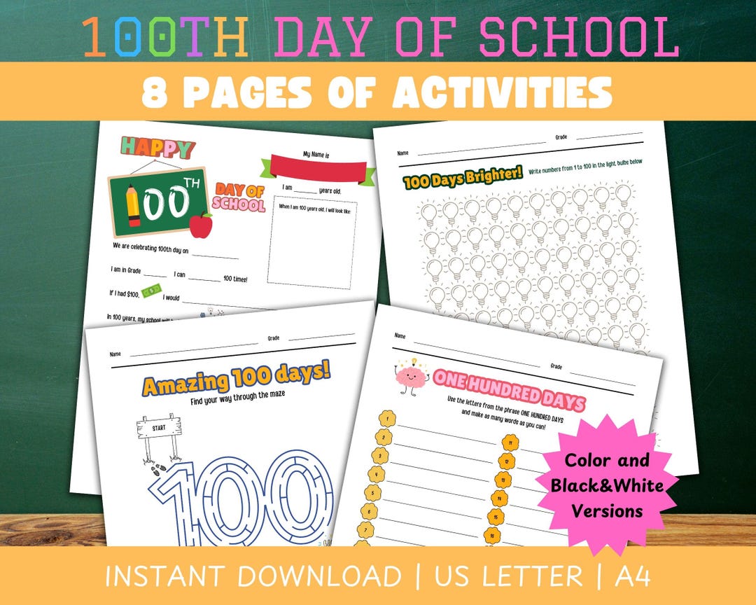 100th Day of School Activity Sheet, 100 Days Brighter Worksheet ...