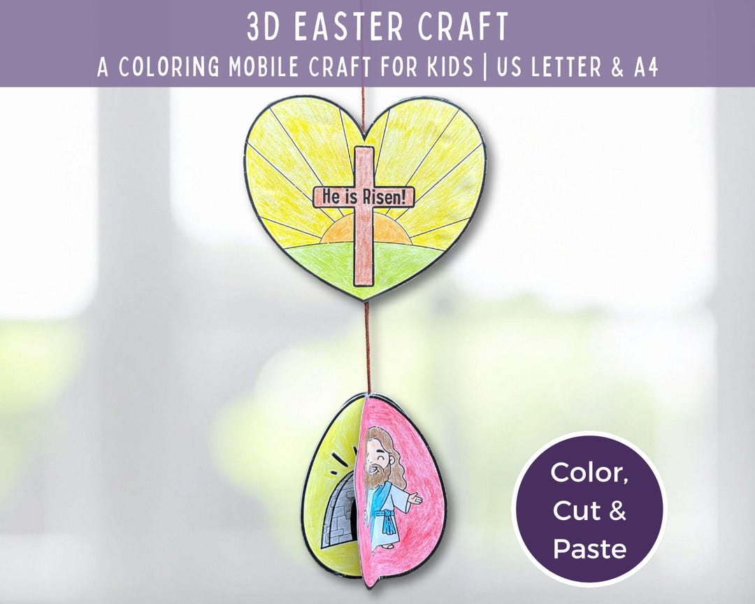 He is Risen Easter Coloring Craft, 3D Easter Egg Mobile, Easter Story ...