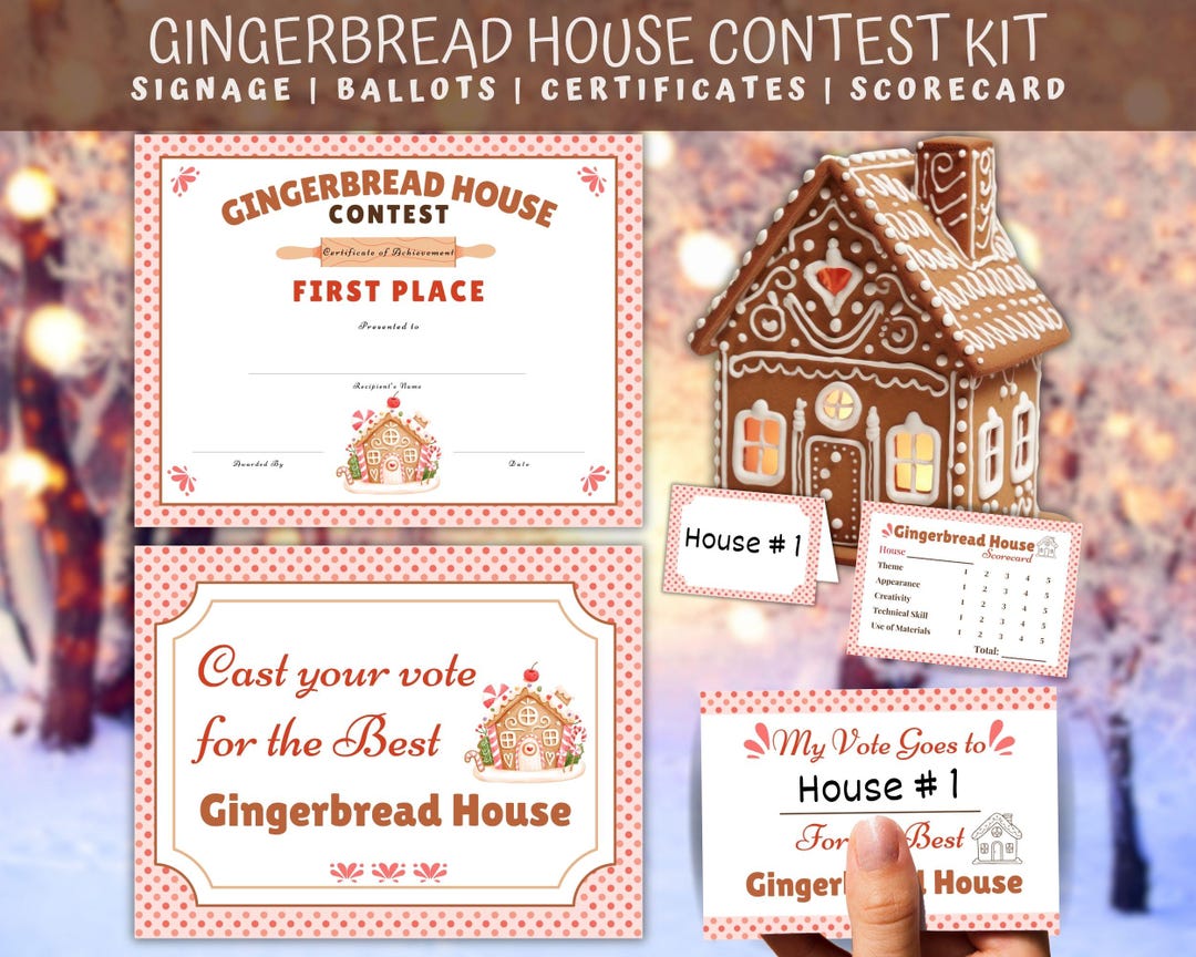 Gingerbread House Decorating Contest Kit, Christmas Award Certificates ...