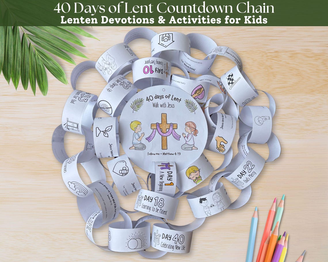 40 Days of Lent Countdown Chain, Lent Calendar for Kids, Lent Sunday ...
