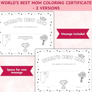 Worlds Best Mom Certificate, Mothers Day Coloring Certificate, Mom ...