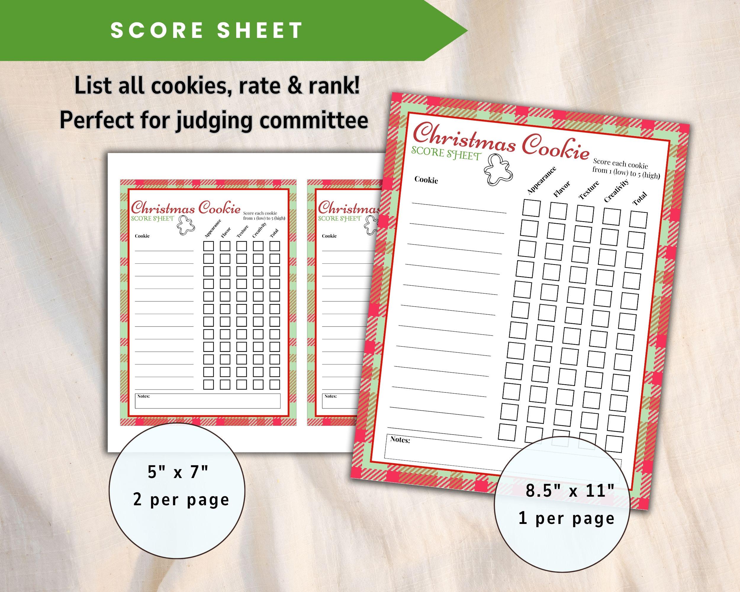 Cookie Bake off Score Cards, Cookie Decorating Contest, Christmas ...