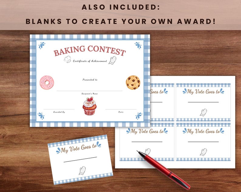 Baking Contest Bake off Award Certificate, Baking Contest Score Sheet ...