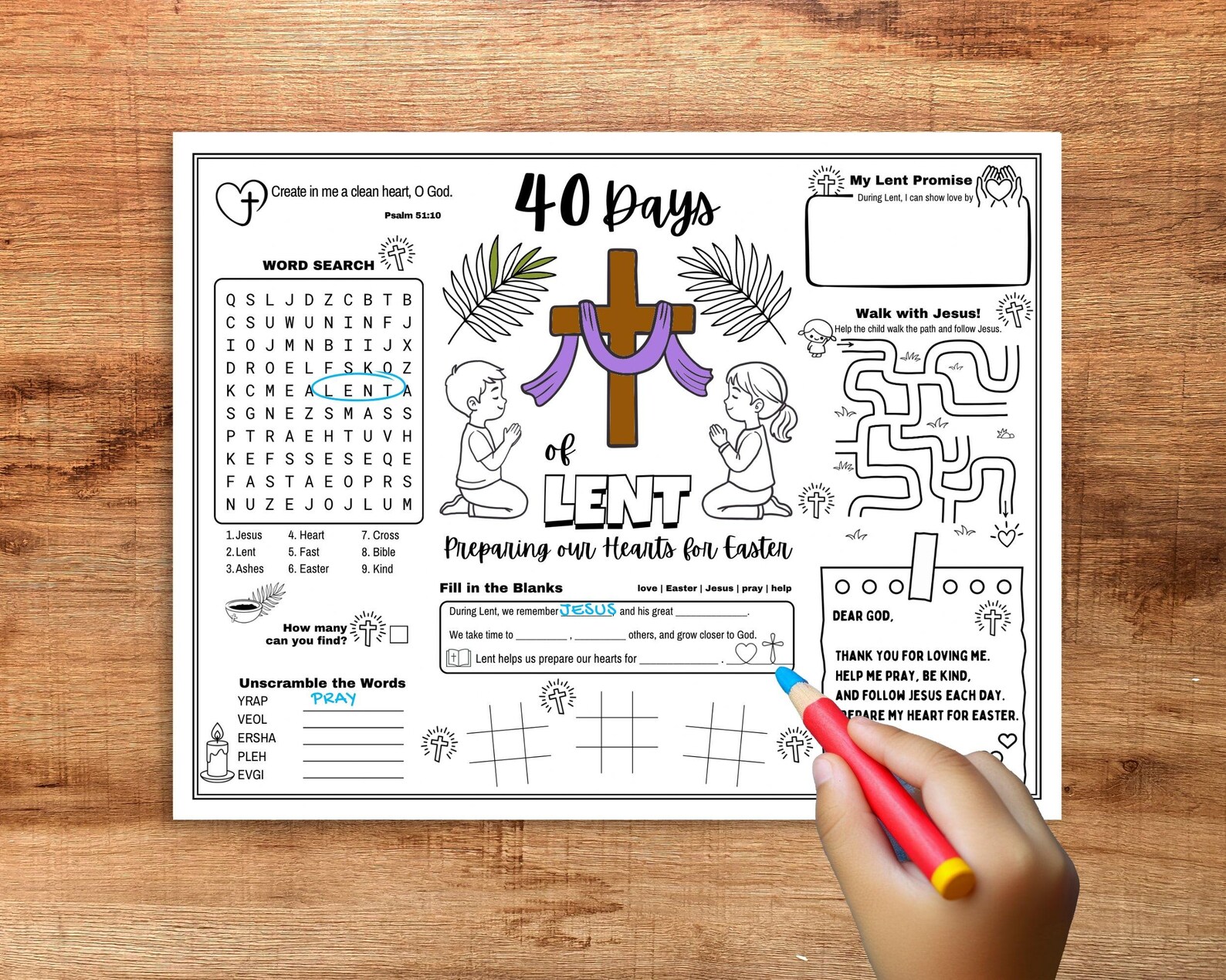40 Days of Lent Activity Placemat, Lent Sunday School Resources, Kids ...