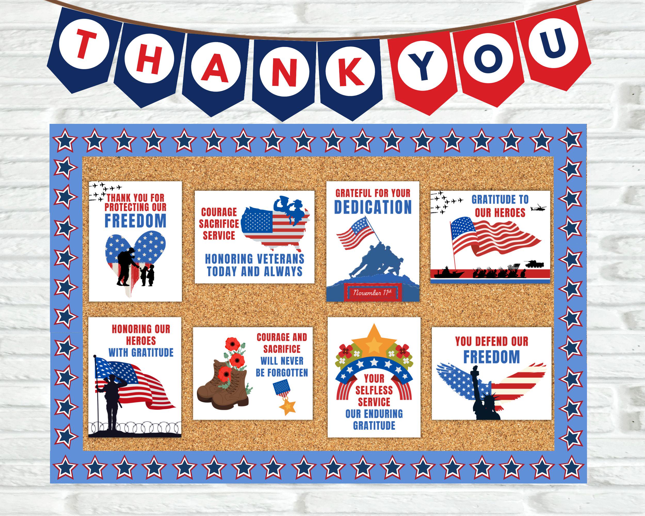Veterans Day Bulletin Board Kit, Patriotic Posters, Thank You Veterans ...