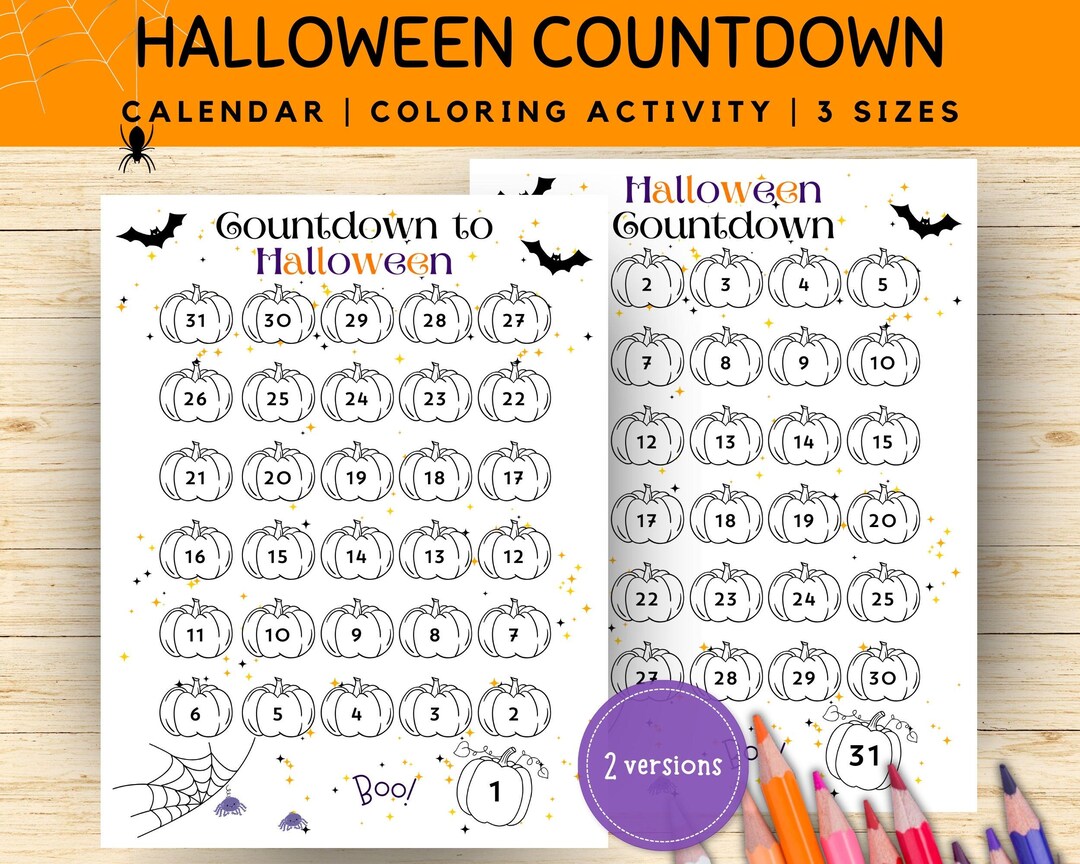 Halloween Countdown Calendar Coloring Activity, Classroom Decor, Days ...