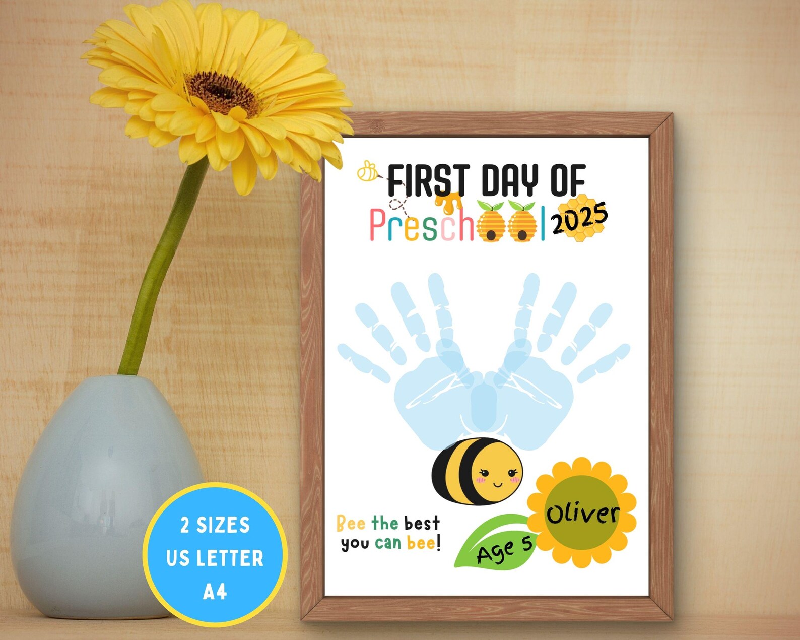 First Day of Preschool Handprint Craft, Preschool Sign Keepsake, Back ...