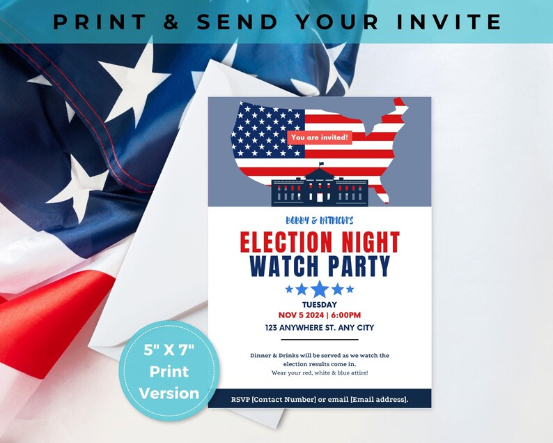 Editable Election Watch Party Invitation, USA Election Night Invitation ...