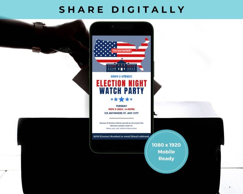 Editable Election Watch Party Invitation, USA Election Night Invitation ...