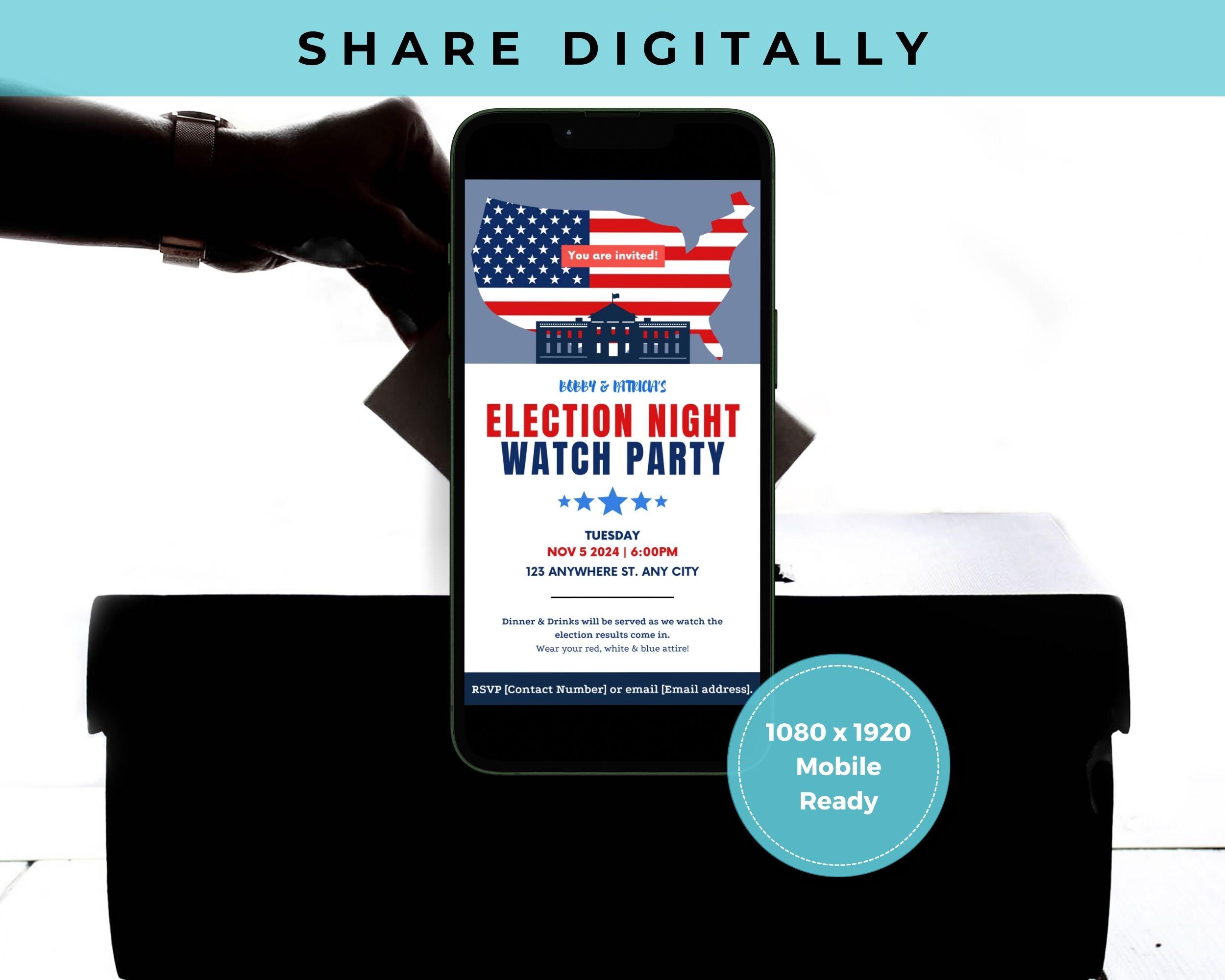 Editable Election Watch Party Invitation, USA Election Night Invitation ...
