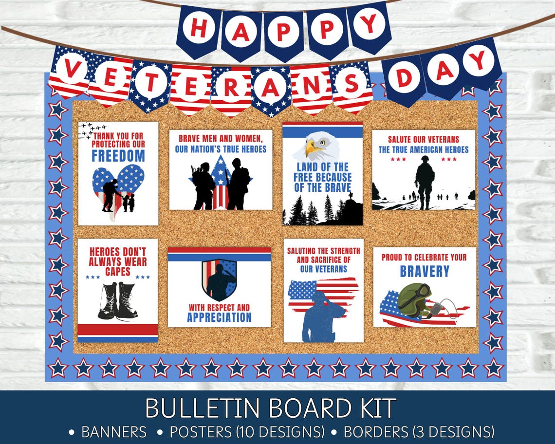 Veterans Day Bulletin Board Kit, Patriotic Posters, Thank You Veterans ...